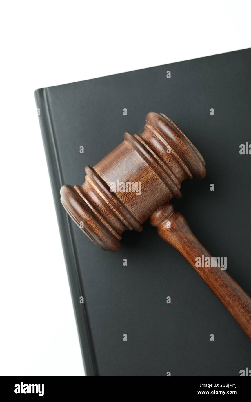 Judge gavel and law book on white background Stock Photo - Alamy