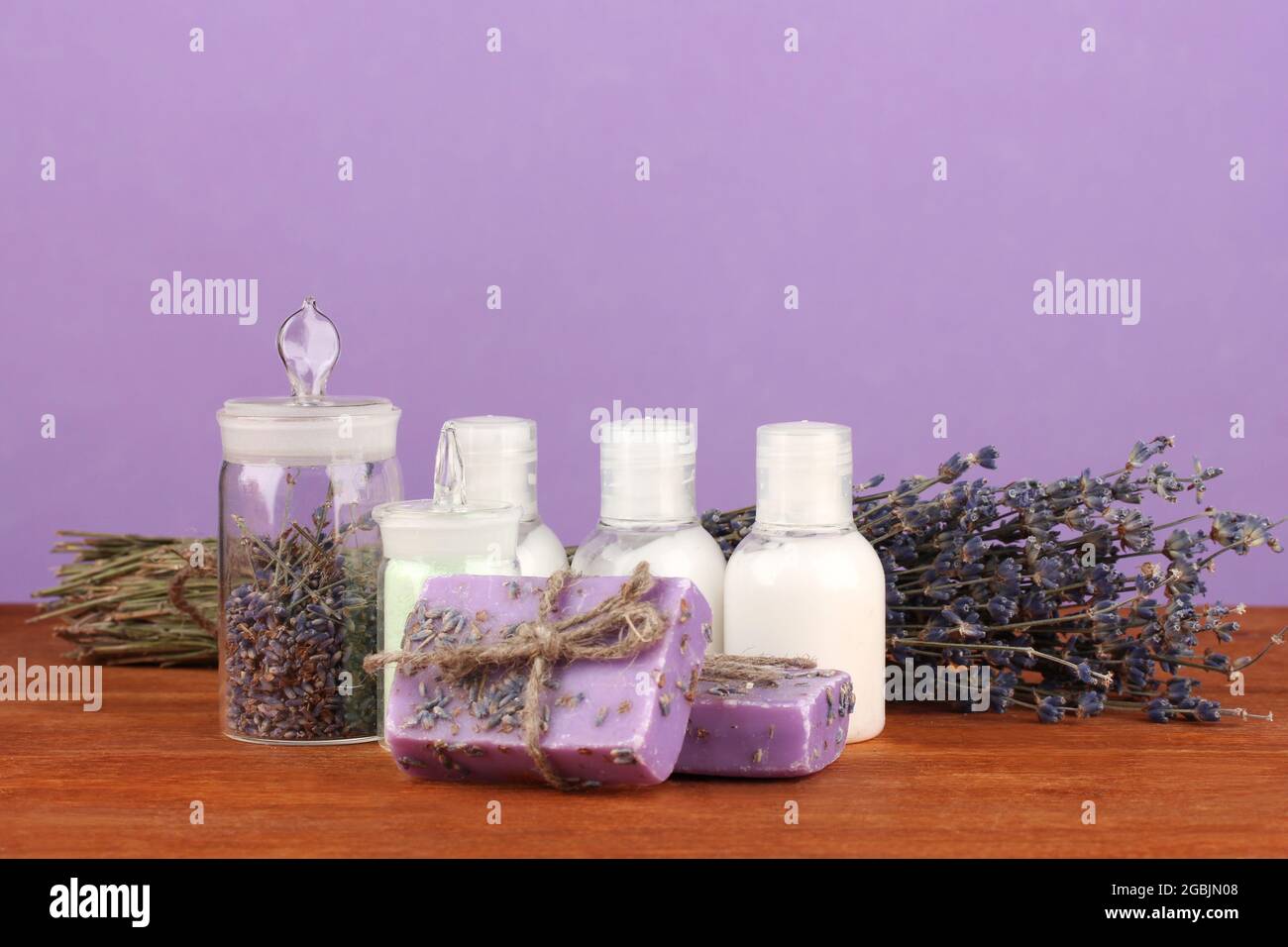 ingredients for soap making on violet background Stock Photo - Alamy