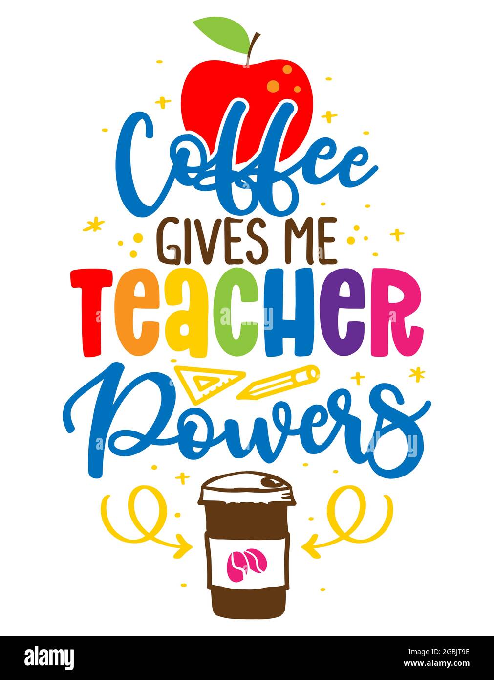 Coffee gives me teacher powers - colorful calligraphy design. Gift card ...