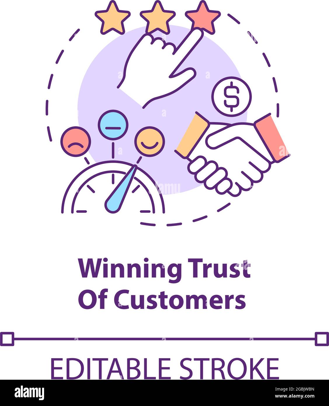 Win trust of customers concept icon. Gain client loyalty to company ...