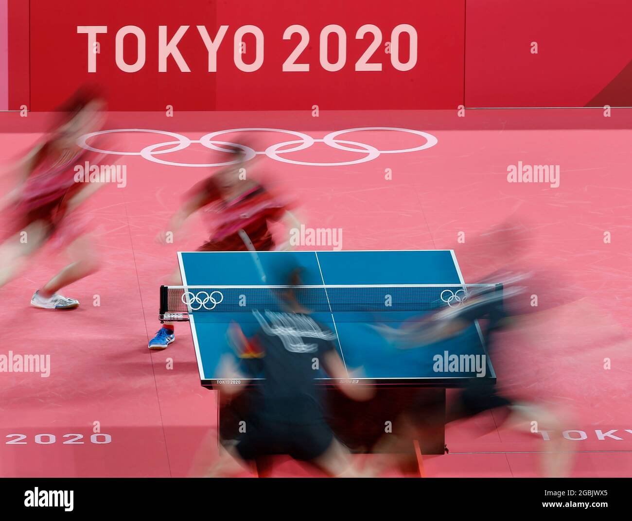 Tokyo, Japan. 4th Aug, 2021. Players compete during the table tennis ...