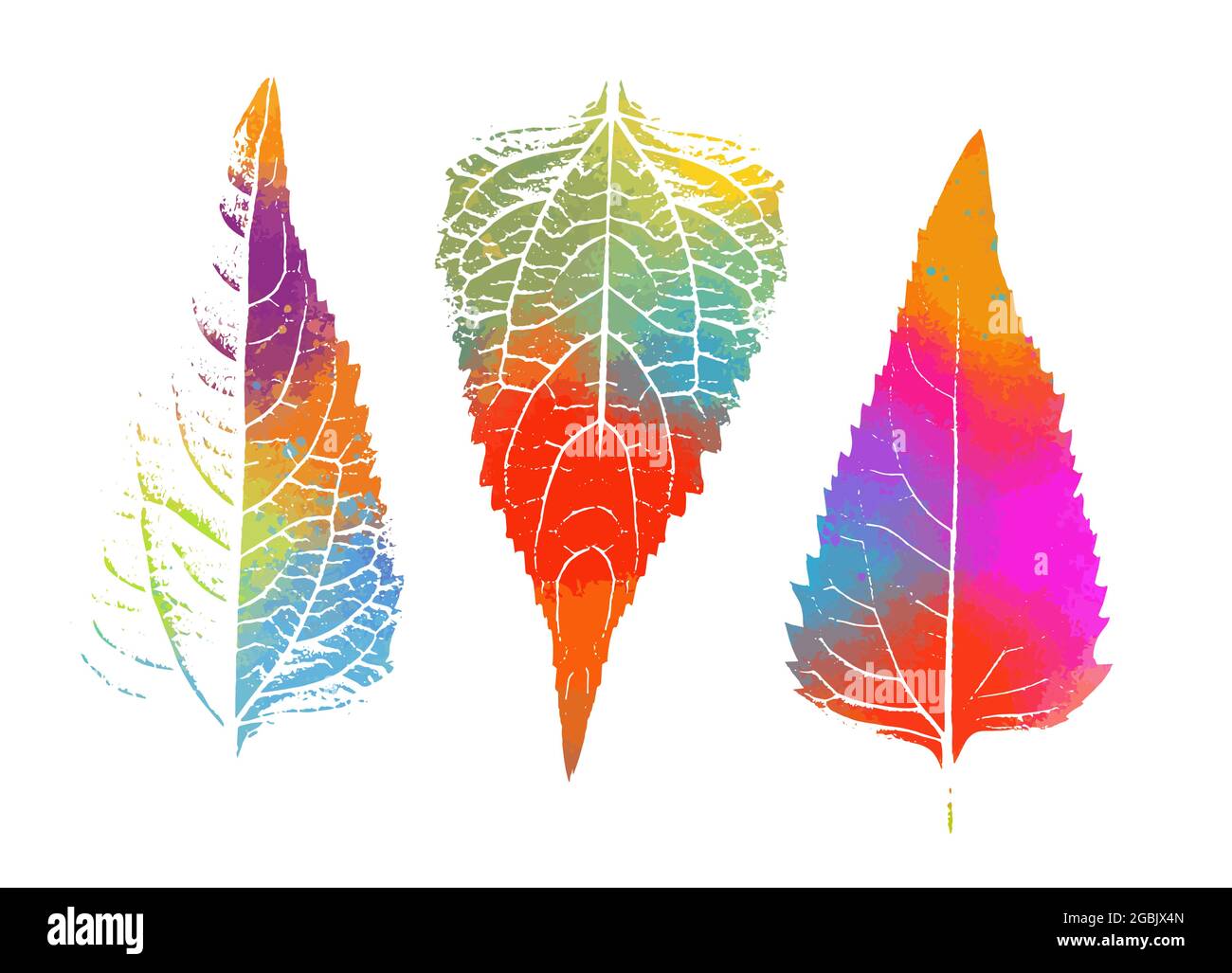 Multi-colored leaves of the tree. Rainbow world. Mixed media. Vector ...