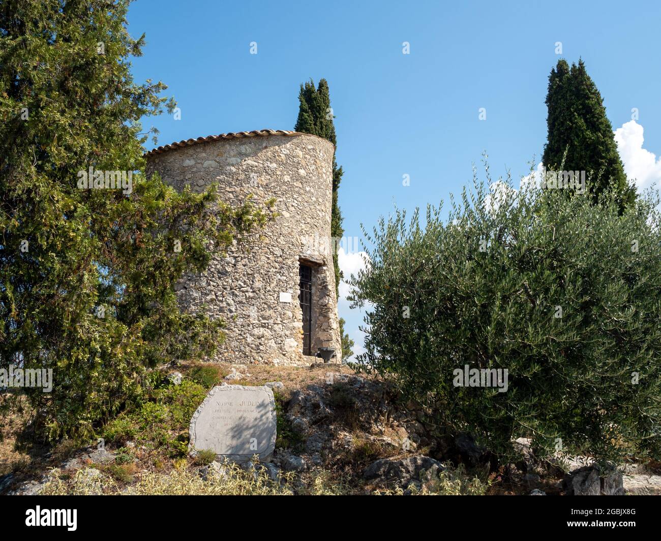 old medieval tower in the French Riviera back country village of Carros ...