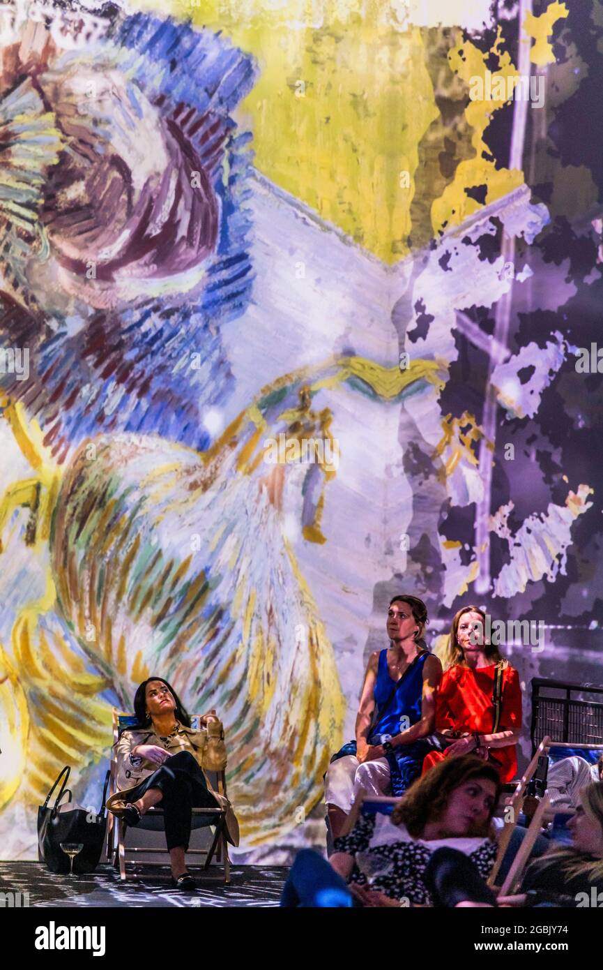 London, UK. 3rd Aug, 2021. The main room with a rolling projection of ...
