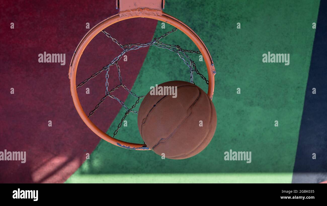 Top view of basketball basket with ball Stock Photo - Alamy