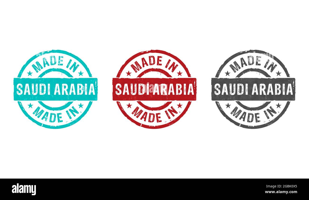 Made in Saudi Arabia stamp icons in few color versions. Factory ...