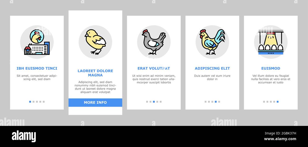 Chicken Meat Factory Onboarding Icons Set Vector Stock Vector Image ...
