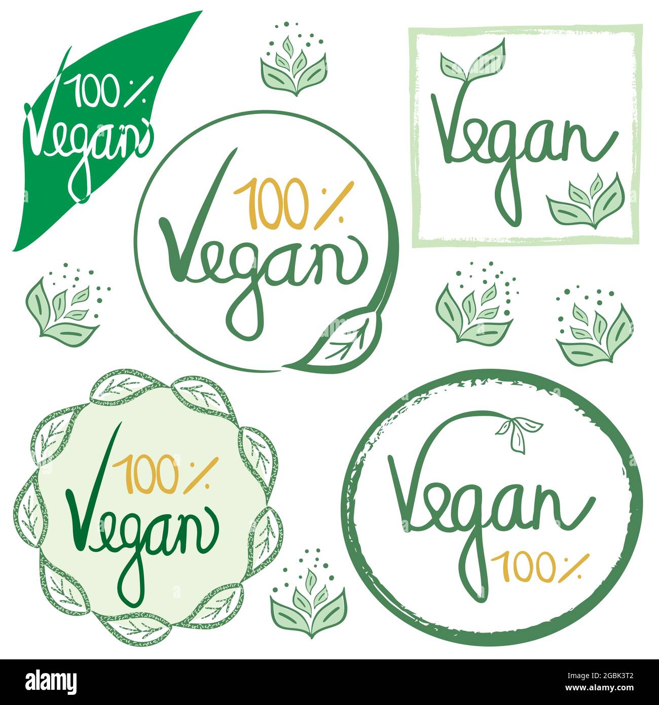 Vegan natural food concept. Set of green yellow white vector labels ...