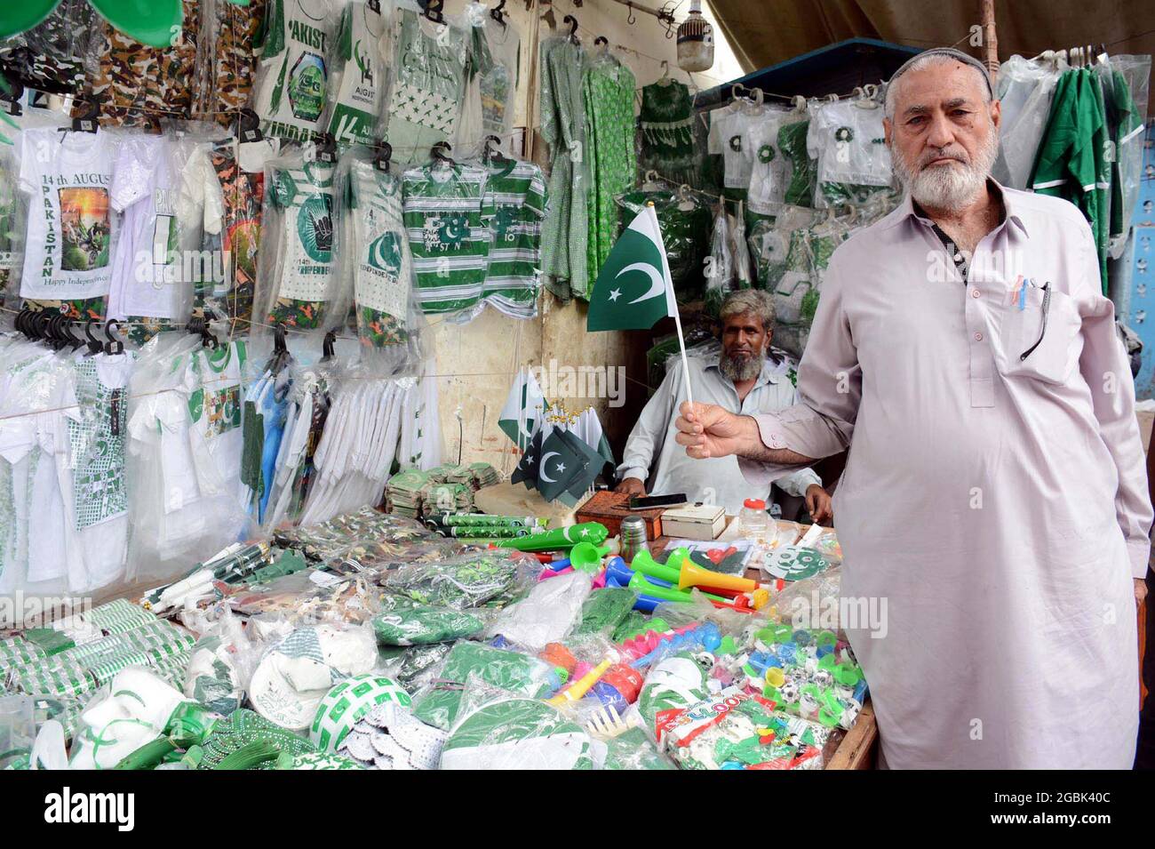 Pakistan flags, buntings, printed shirts and other items are being ...