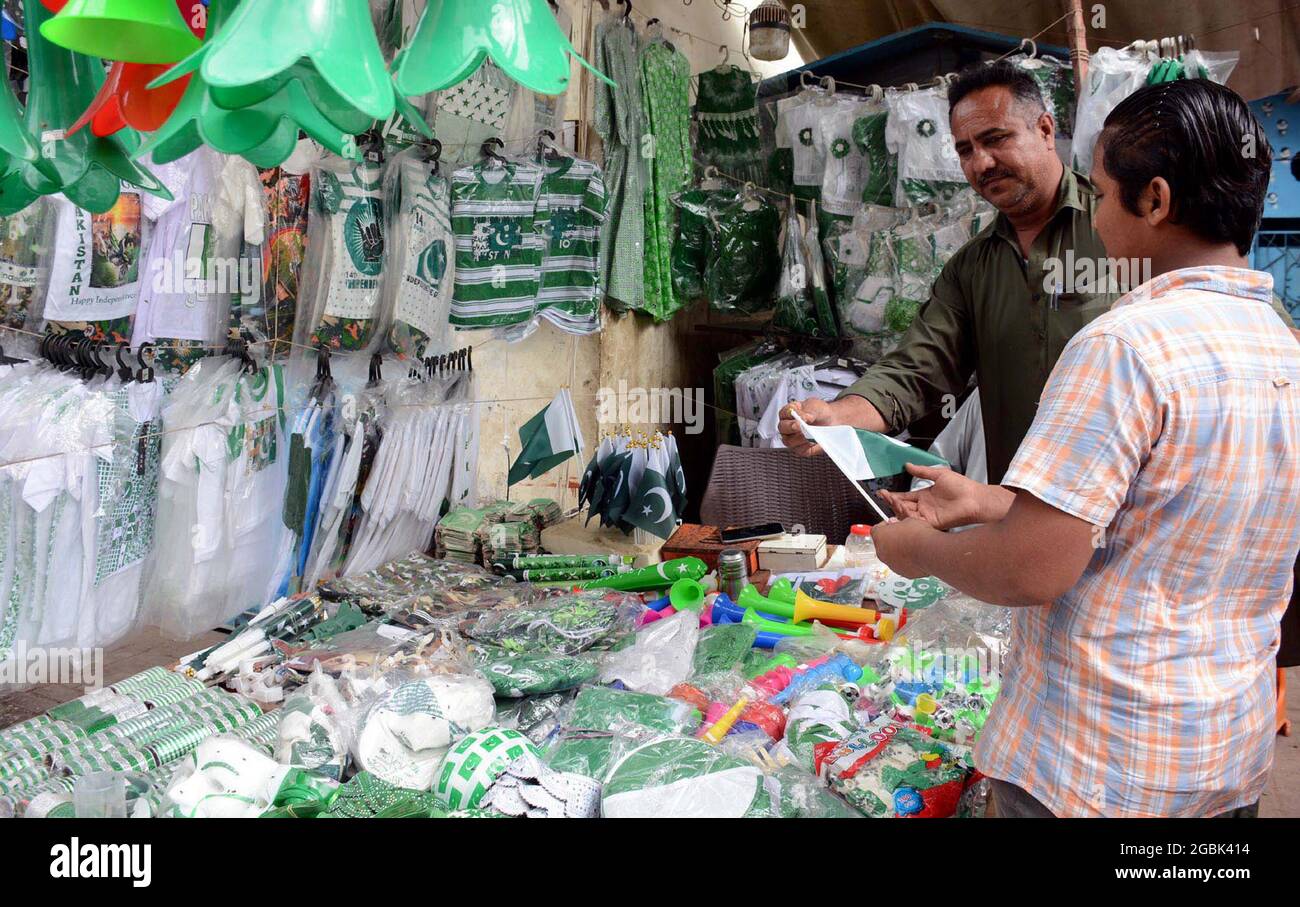 Pakistan flags, buntings, printed shirts and other items are being ...