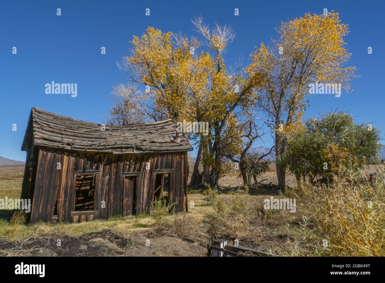 Old abandoned wooden hut with broken windows in a countryside Stock ...