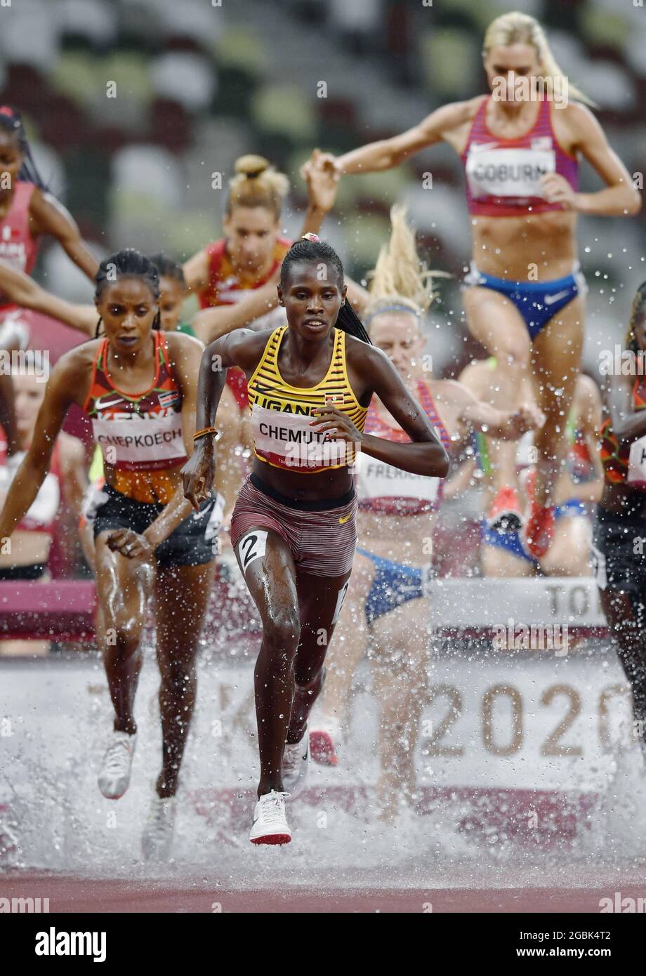 Peruth Chemutai of Uganda (front) competes en route to winning the ...