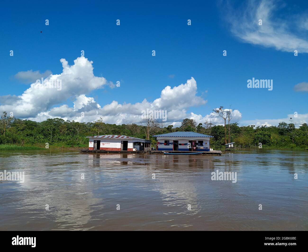 Riverfront town along the Amazon River, showing the custom and life of ...