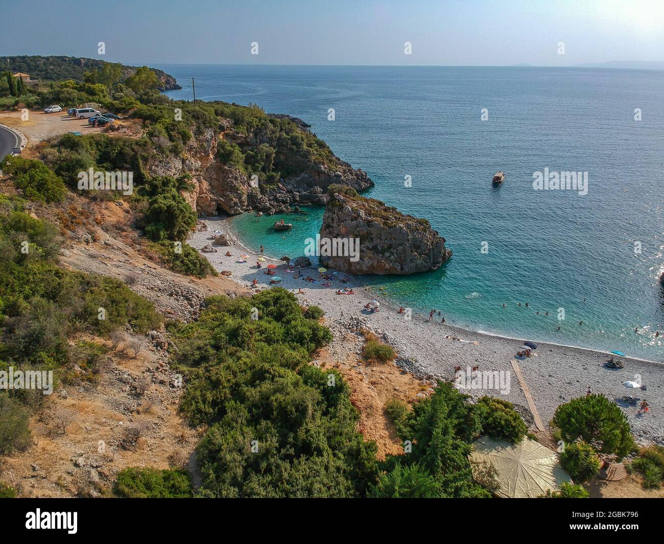 Aerial view of the famous rocky beach Foneas near Kardamyli village in ...