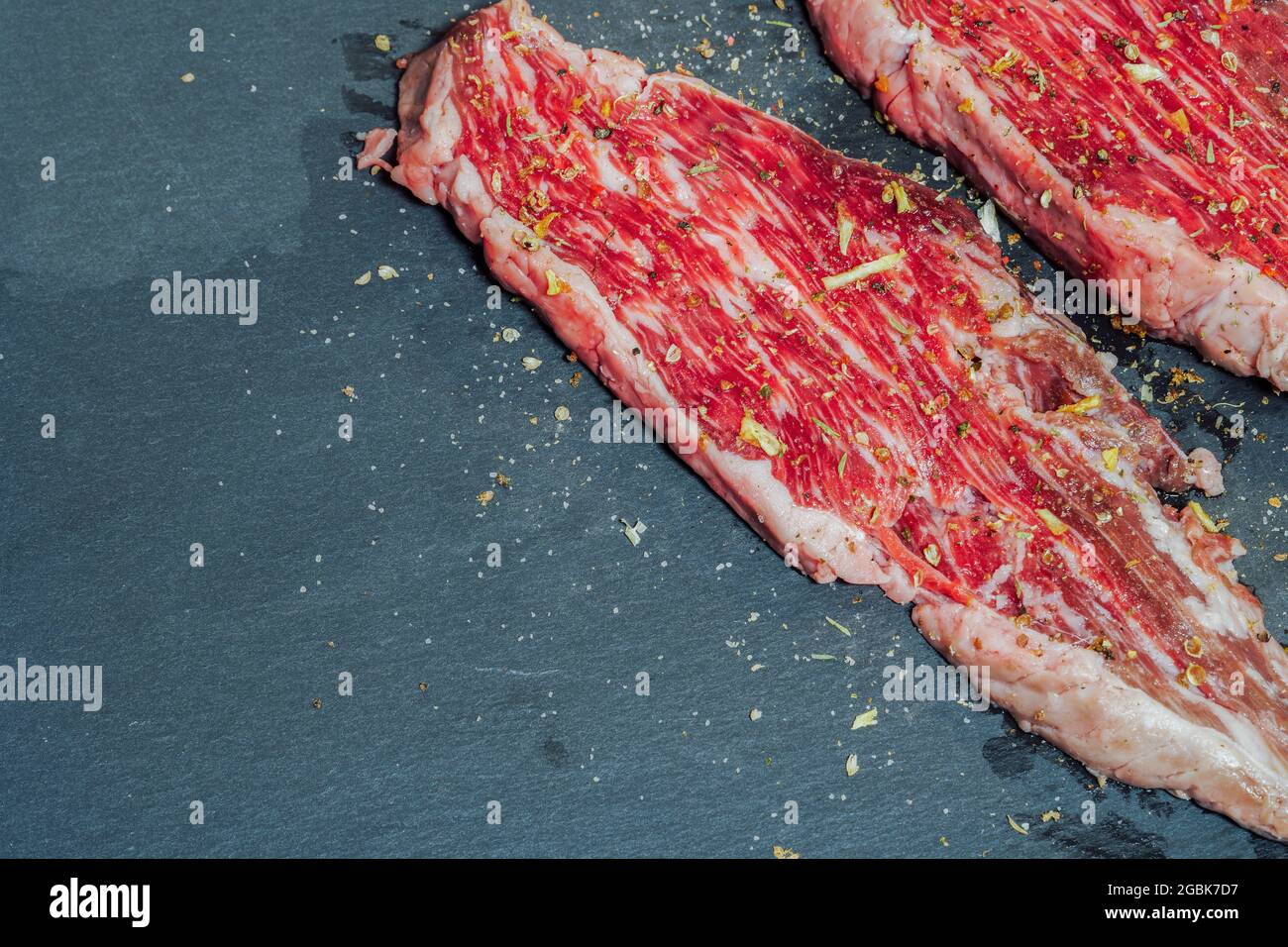 Raw wagyu meat gold label 9+ top view, ready to be cooked. Steak ...