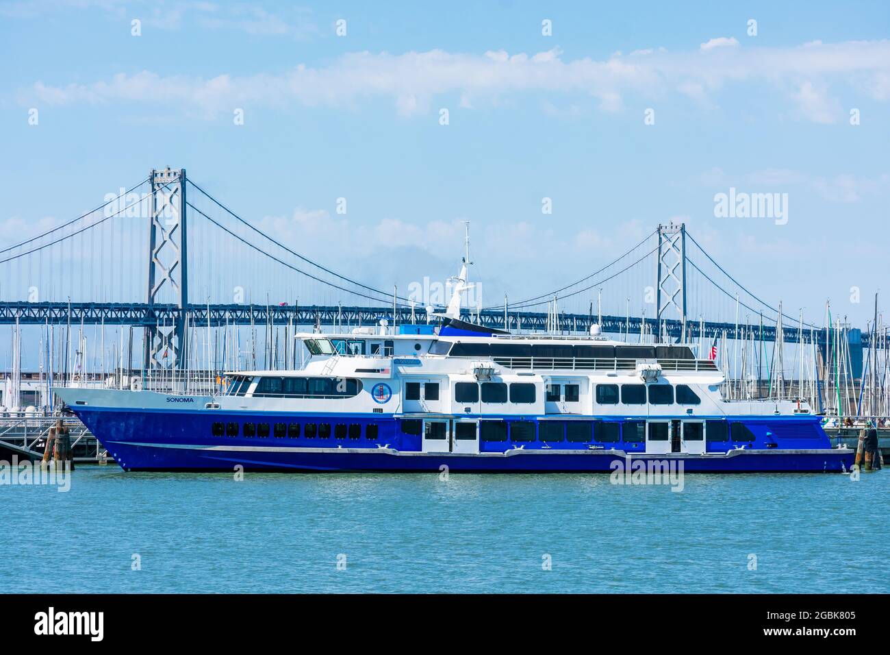Golden Gate Ferry monohull boat M.S. Sonoma docked at Oracle Park ...