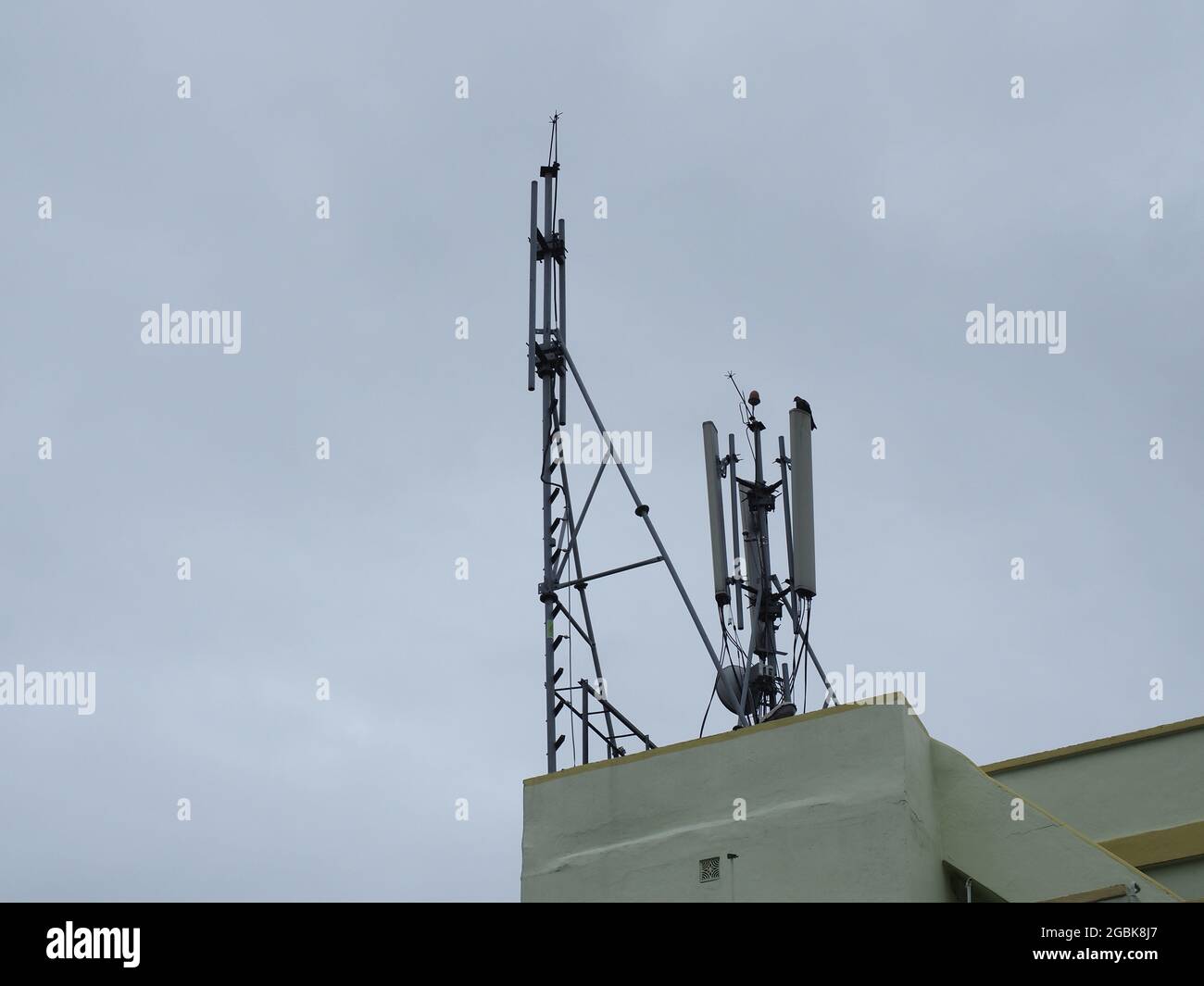 Telecommunication tower above a high rise building Stock Photo - Alamy