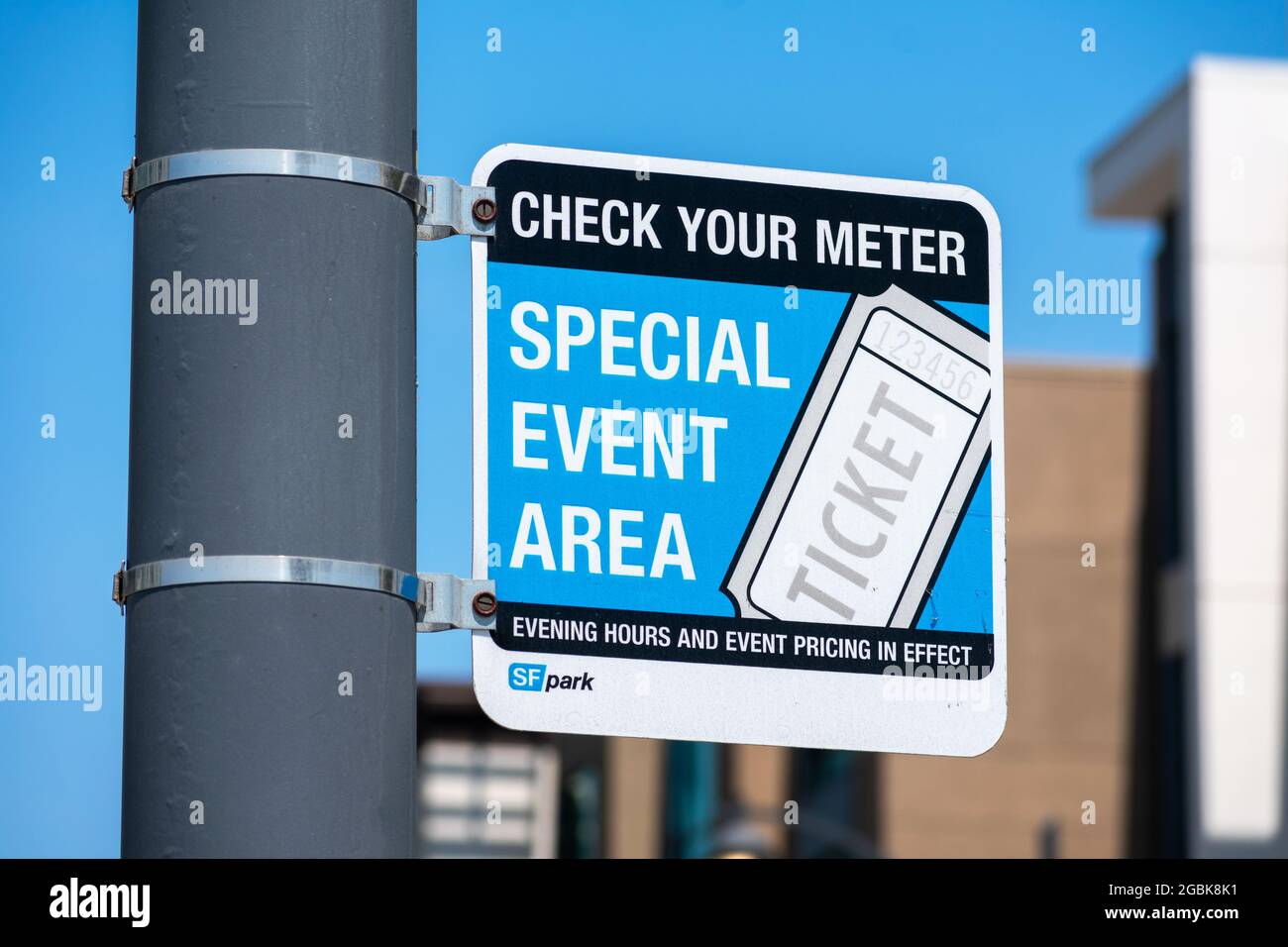 Special Event Area parking sign informs drivers about evening hours and ...