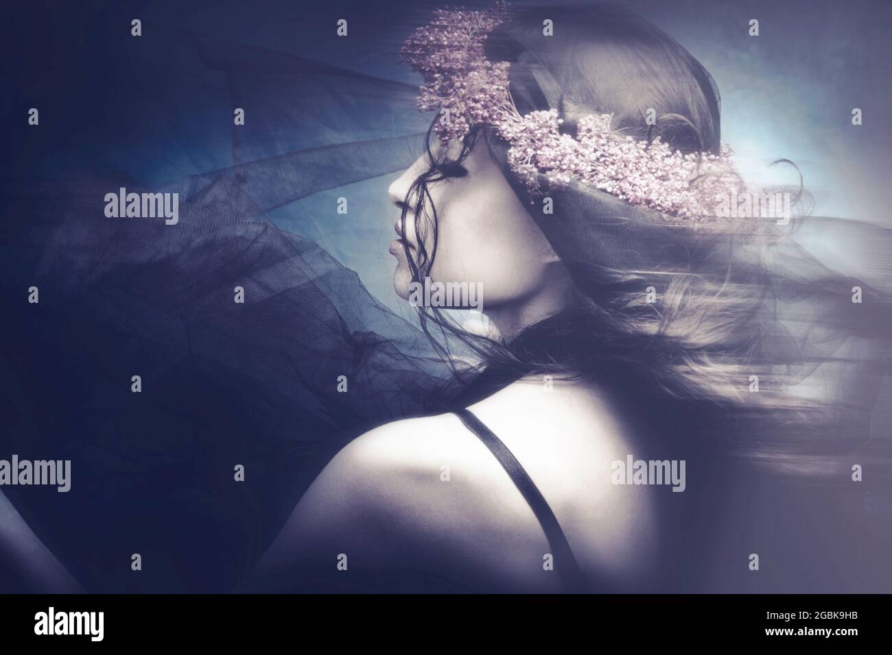dancing muse , sensual woman with black veil in motion Stock Photo - Alamy