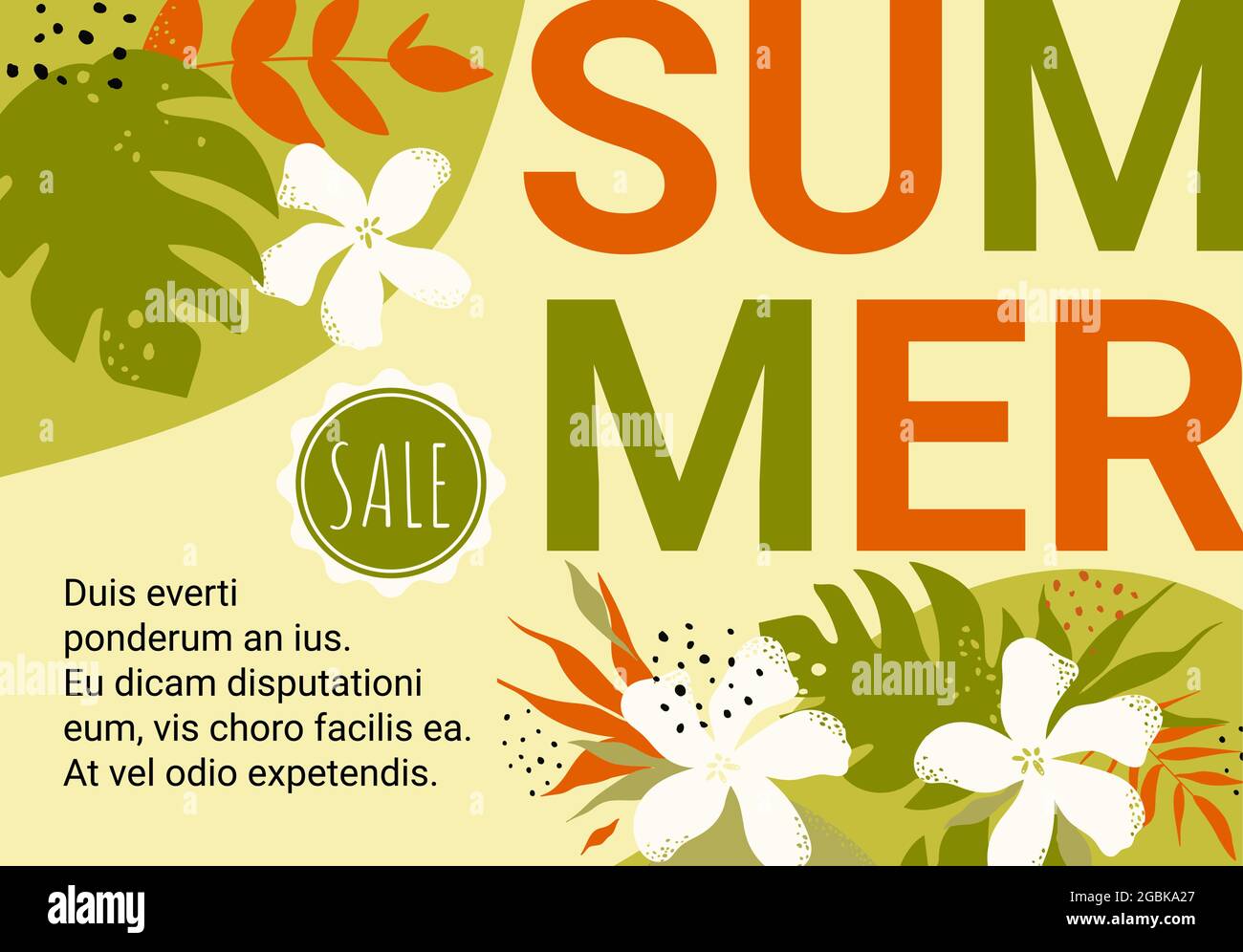 Summer promotion sale, floral banner template vector illustration ...