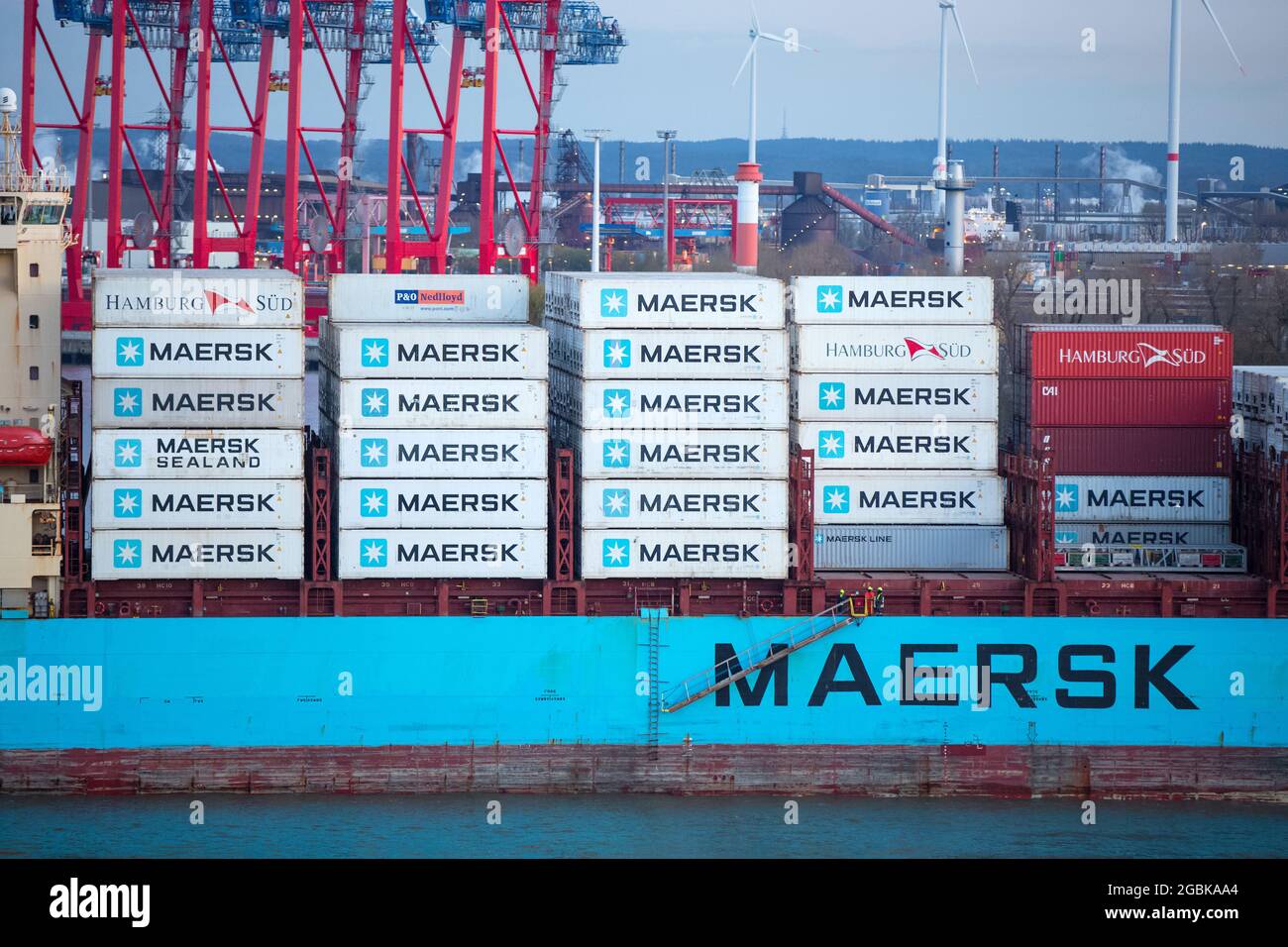 Hamburg, Germany. 14th Apr, 2021. Stacked containers stand on a ship of ...