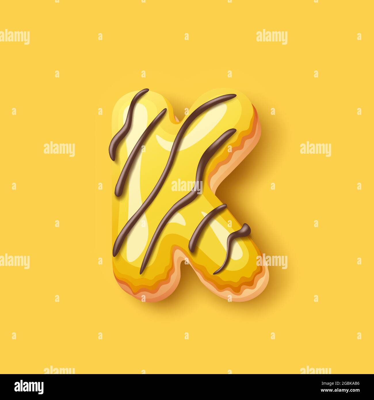 Donut icing yellow upper latter - K Font of donuts. Bakery sweet ...