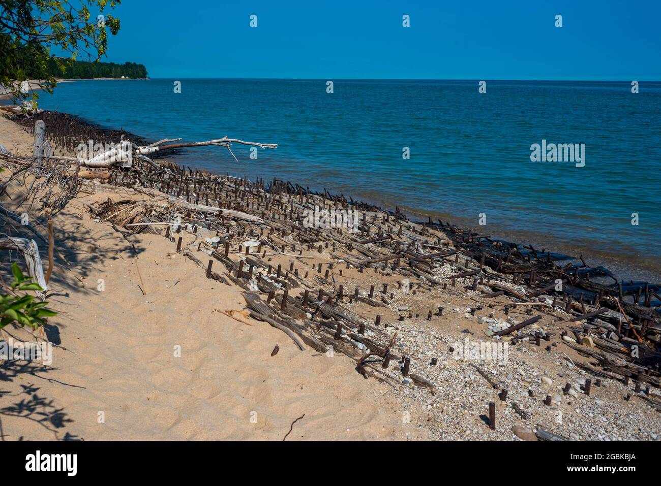 Remains of a shipwreck new 40 mile point lighthouse Stock Photo - Alamy