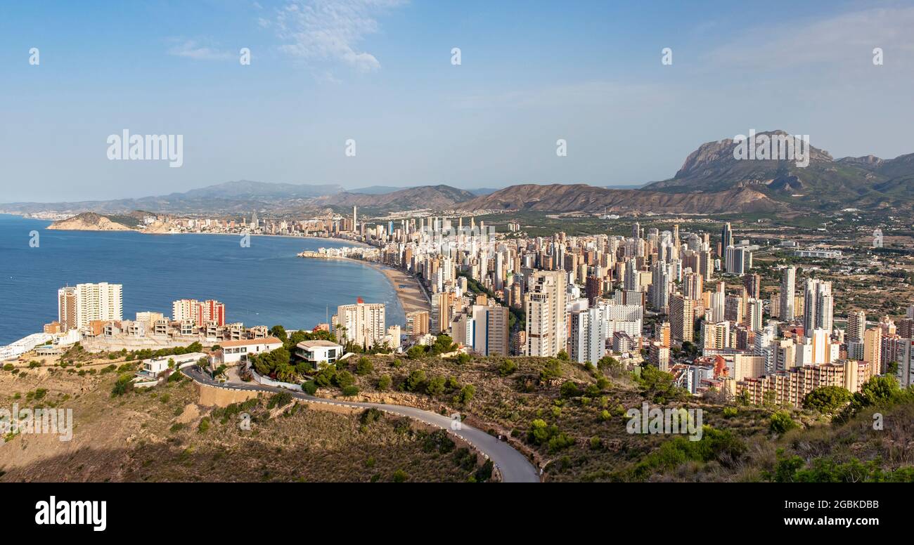 Skyscrapers of Benidorm as seen from La Creu (Cross) mountain, Spain ...