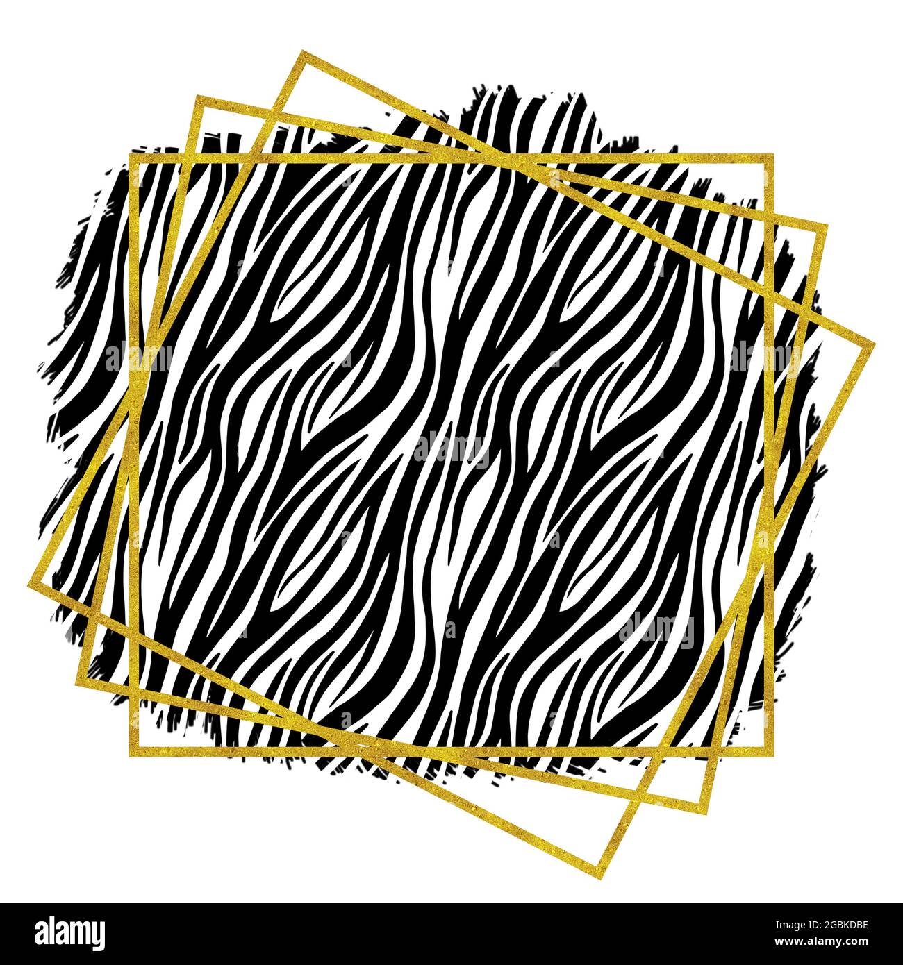 Gold frame on white background with zebra print. Animal skin print ...