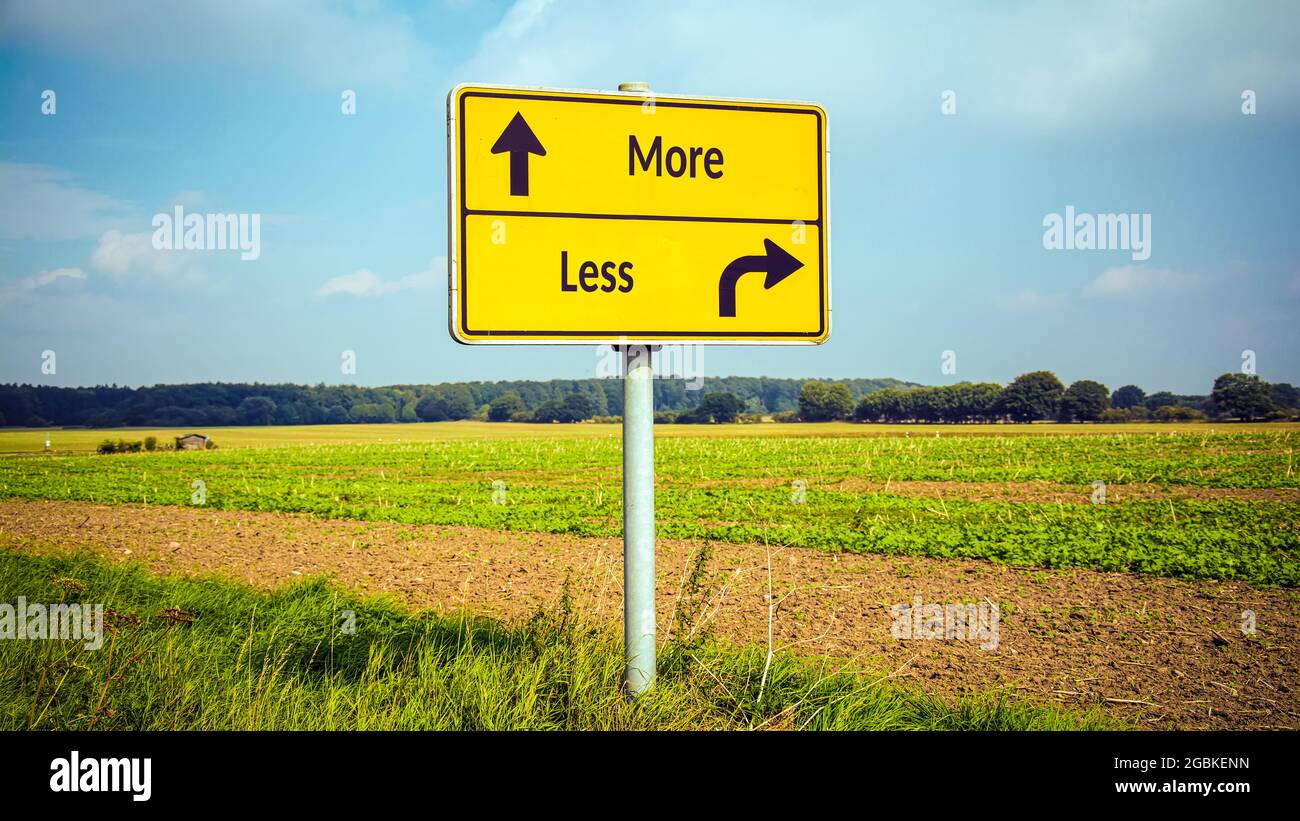 Street Sign the Direction Way to More versus Less Stock Photo - Alamy
