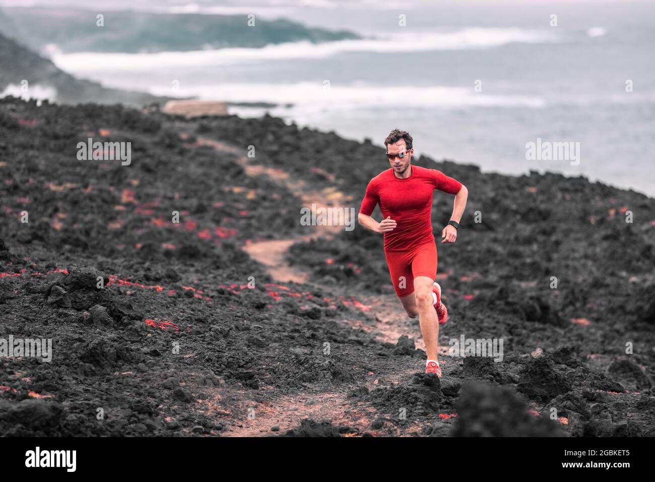 Lon distance ultra runner man athlete training for competition on ...