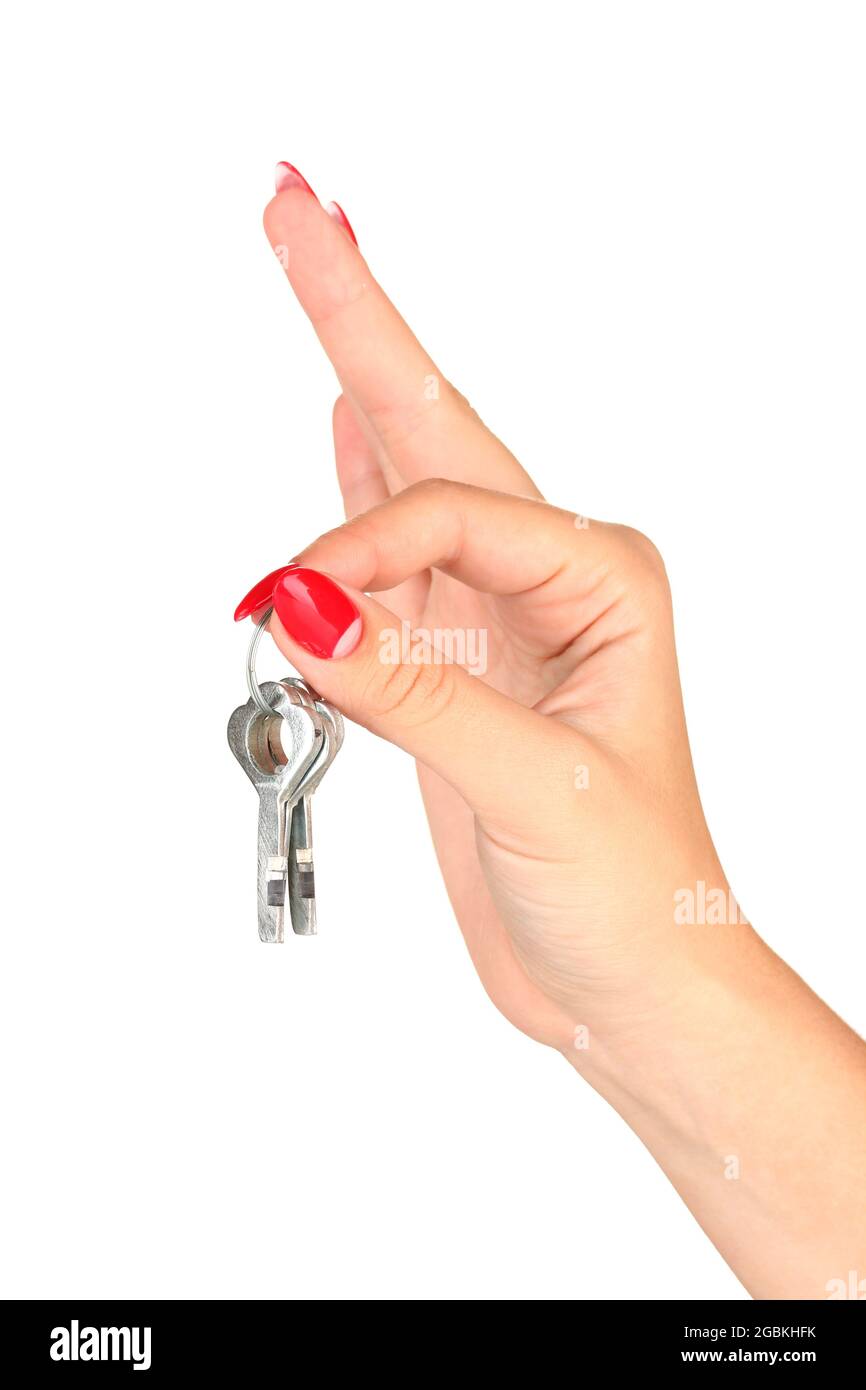 Hand with keys isolated on white Stock Photo - Alamy