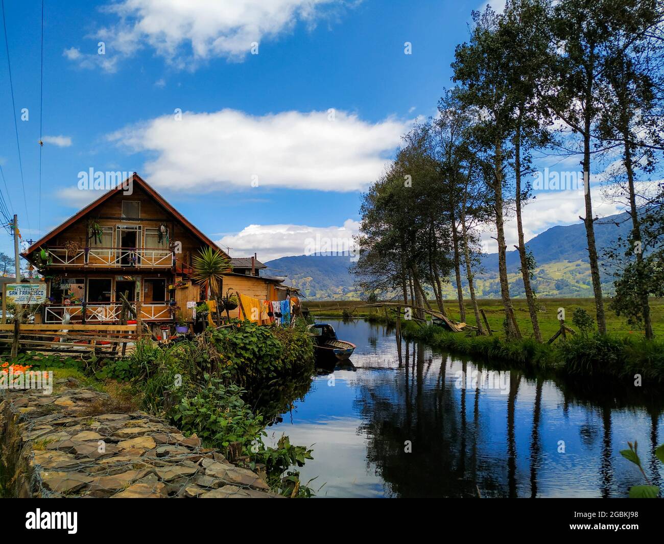 River that flows into La Cocha Lagoon in the mountains of Colombia ...