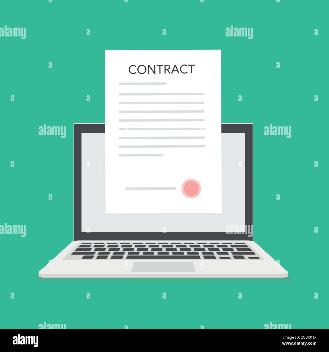 Online electronic smart contract document on laptop, paper document ...