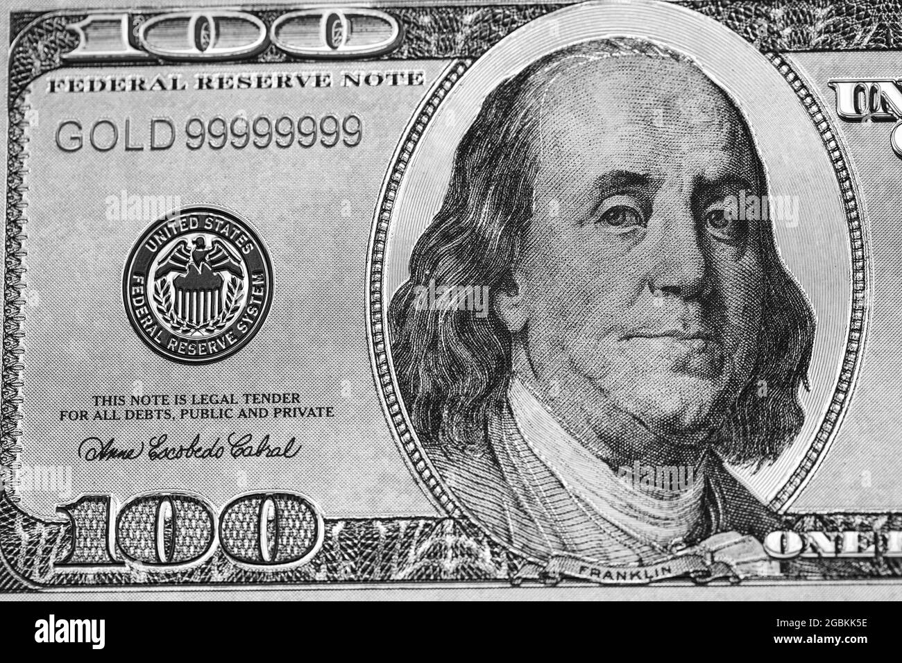 fragment of old 100 dollar banknote for design purpose Stock Photo - Alamy