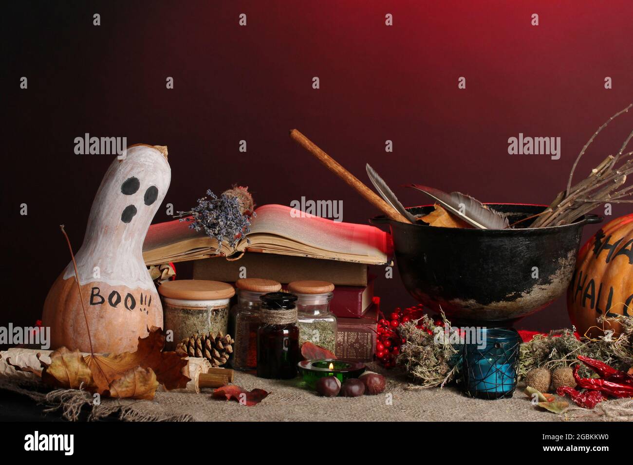 Scary halloween laboratory in red light Stock Photo - Alamy