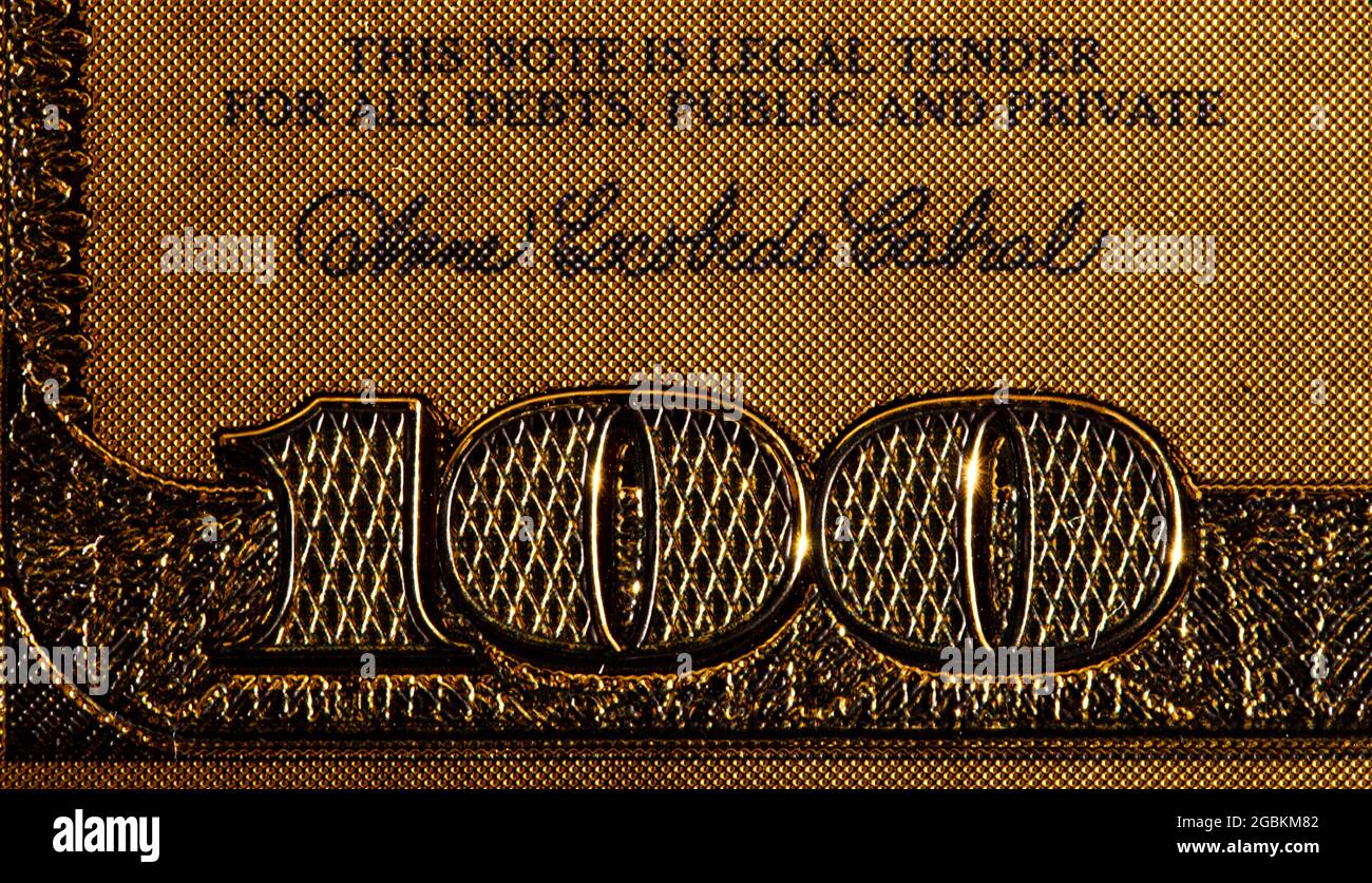 golden 100 US dollar banknote for design purpose Stock Photo - Alamy