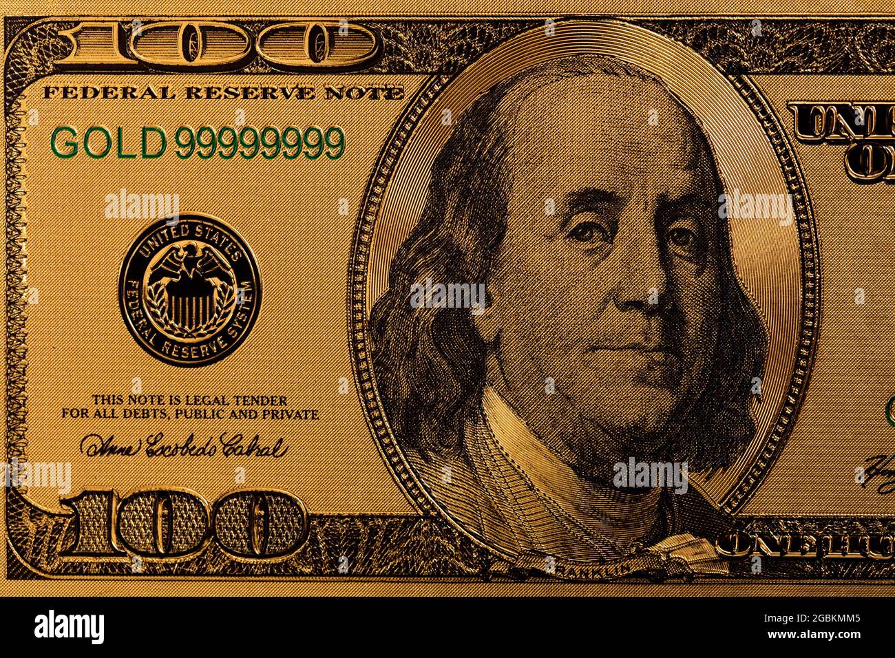 golden 100 US dollar banknote for design purpose Stock Photo - Alamy