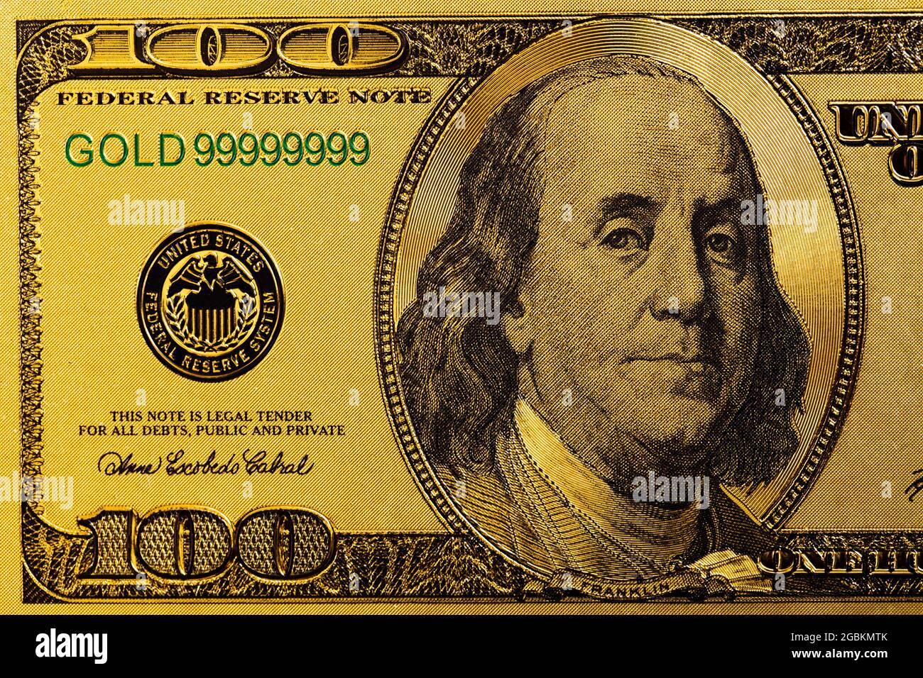 golden 100 US dollar banknote for design purpose Stock Photo - Alamy