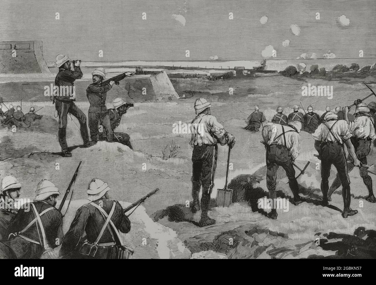 Conquest of Egypt by the British troops, 1882. British positions at ...