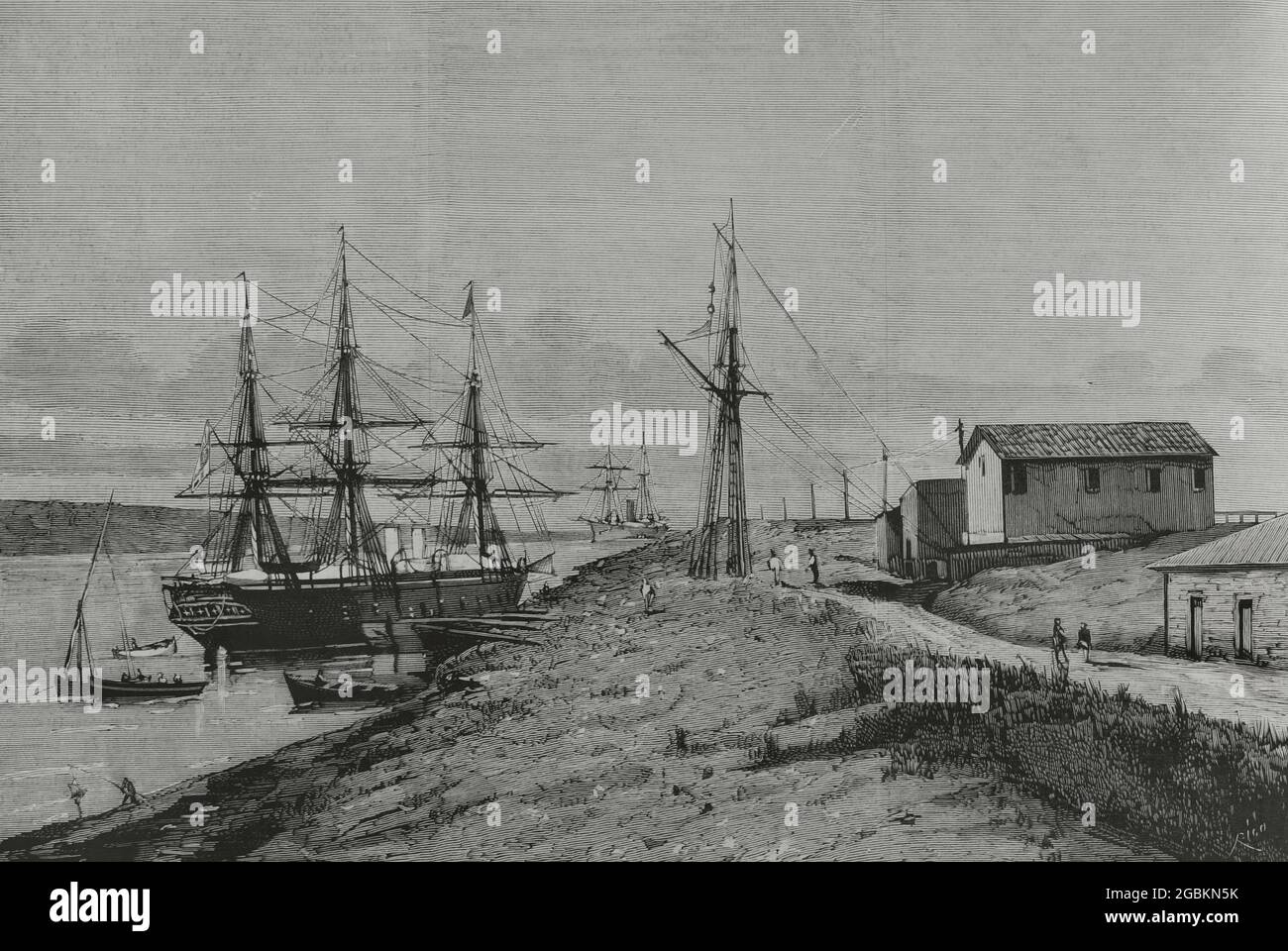 Egypt. Suez Canal. El Ferdan station, near Ismailia. Drawing by Caula ...