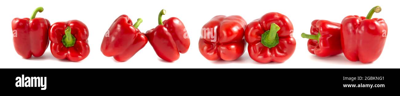 Set of red paprika isolated on white background. Sweet bell pepper ...