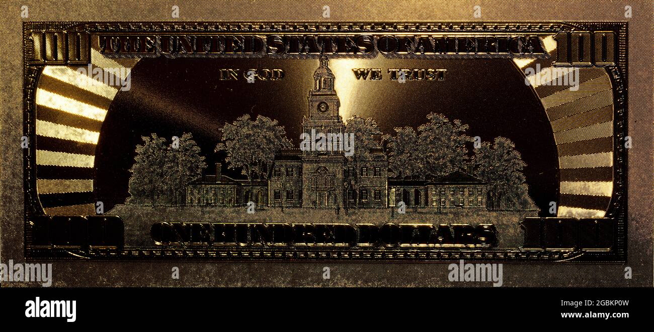 golden 100 US dollar banknote for design purpose Stock Photo - Alamy