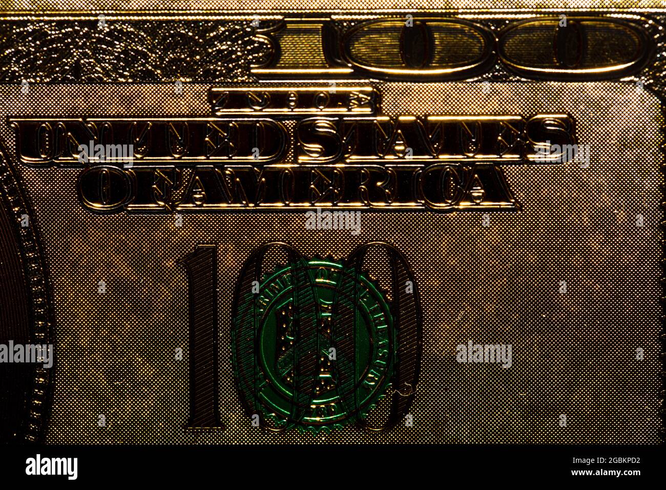 golden 100 US dollar banknote for design purpose Stock Photo - Alamy