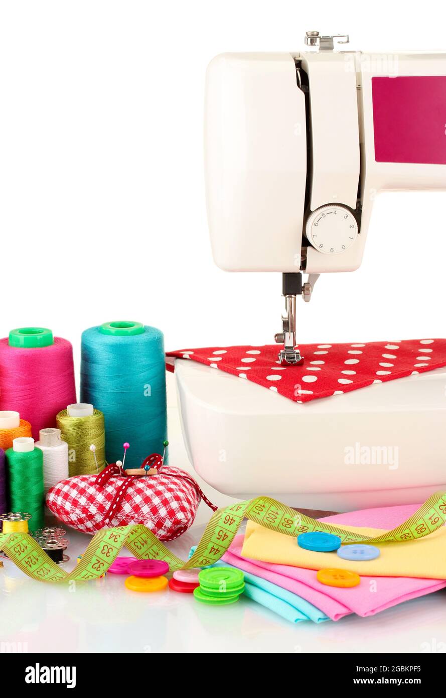 sewing machine and fabric isolated on white Stock Photo - Alamy