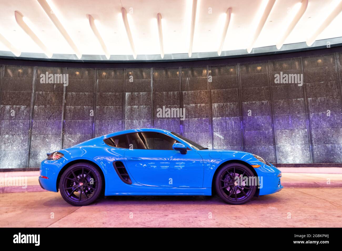 Palm Beach, Florida USA - March 22, 2021: blue Porsche 718 Cayman. side ...