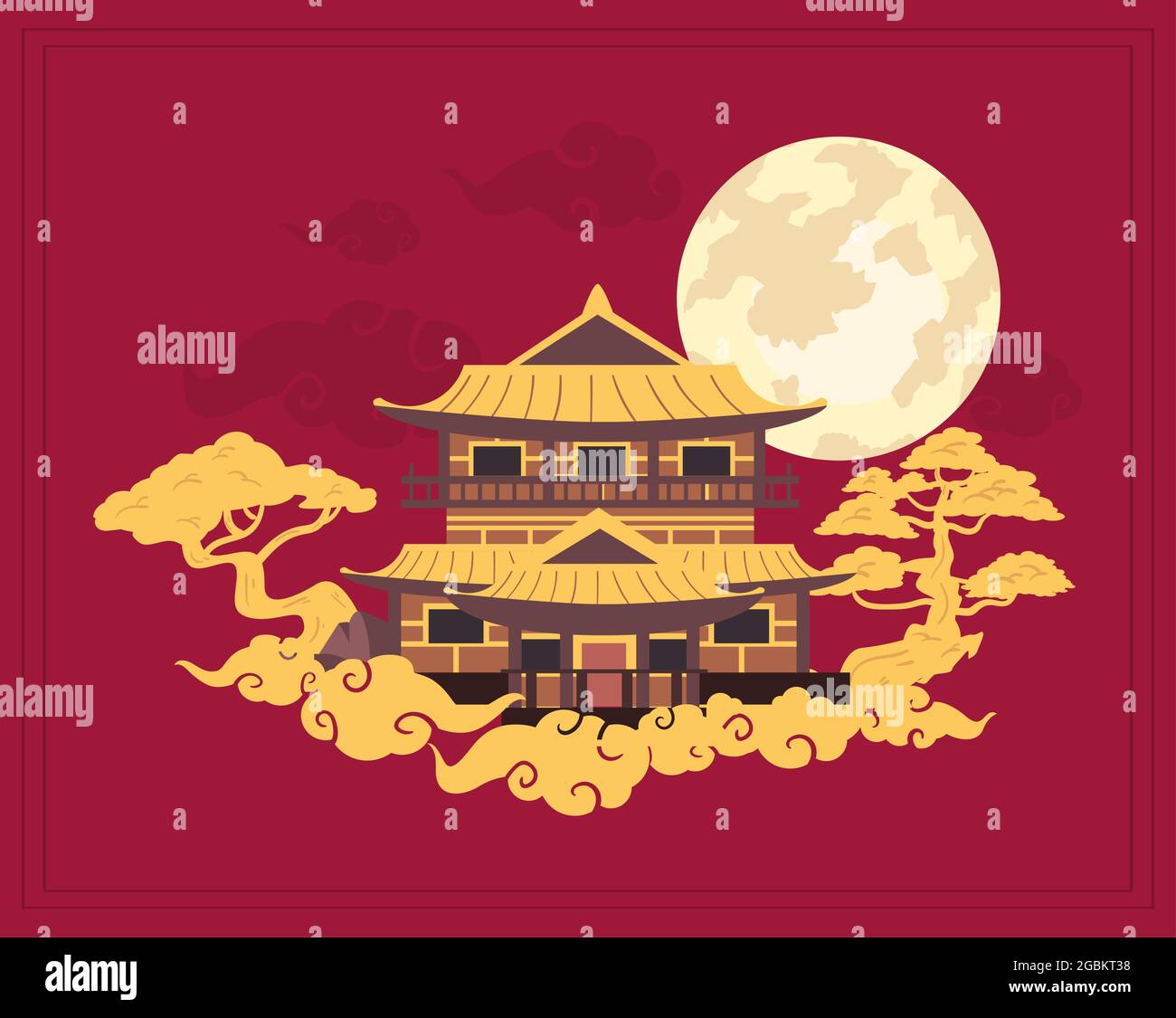 chinese moon card with temple Stock Vector Image & Art - Alamy