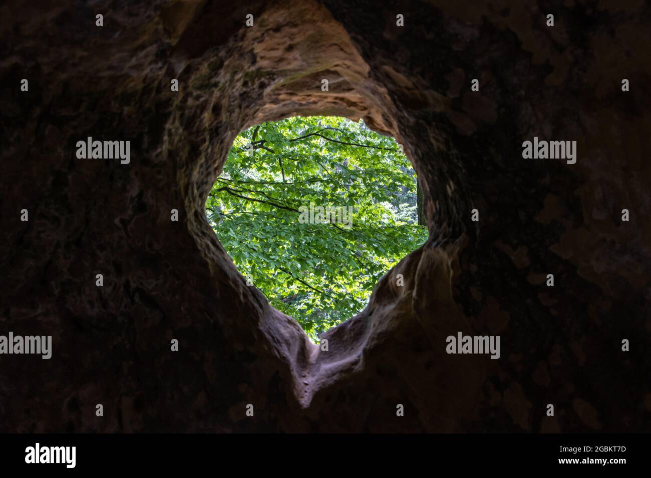 The carved window in the rock castle Svojkov, Czech Republic Stock ...