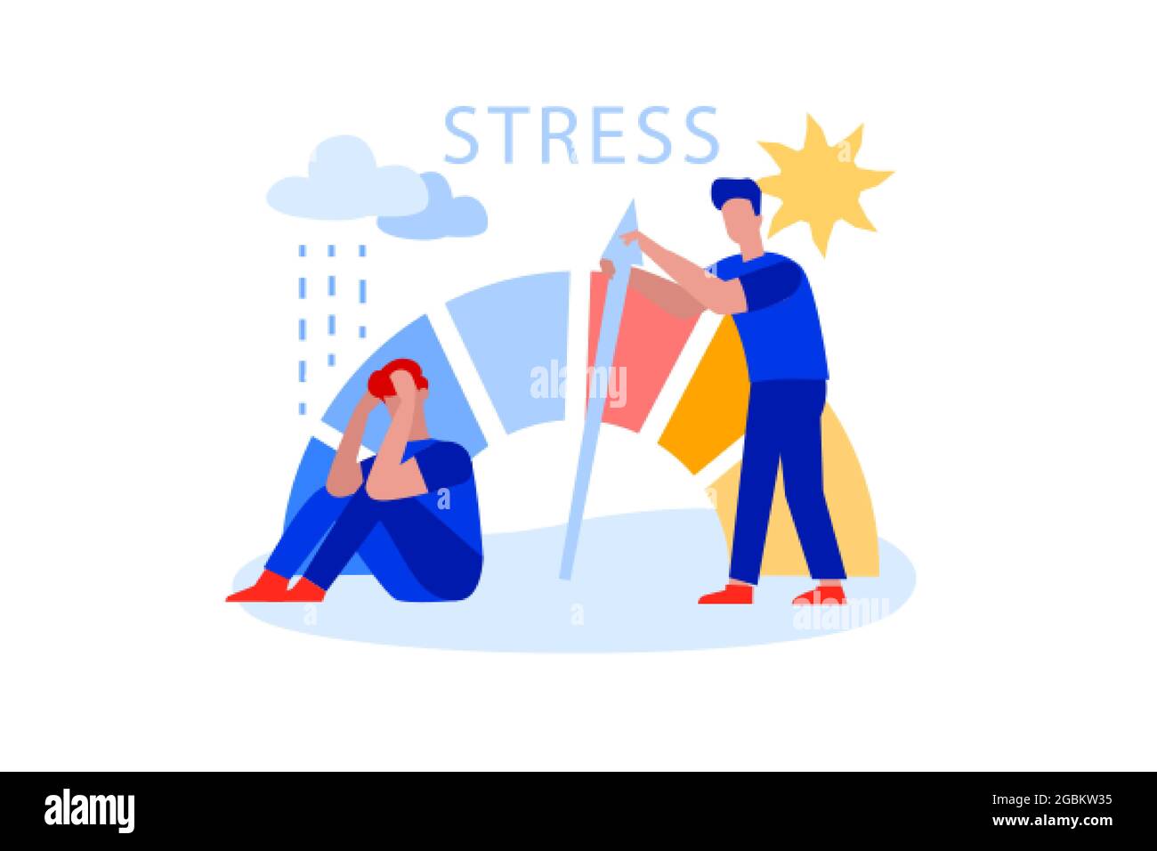 Flat man reducing stress level, solves problems and reduces ...
