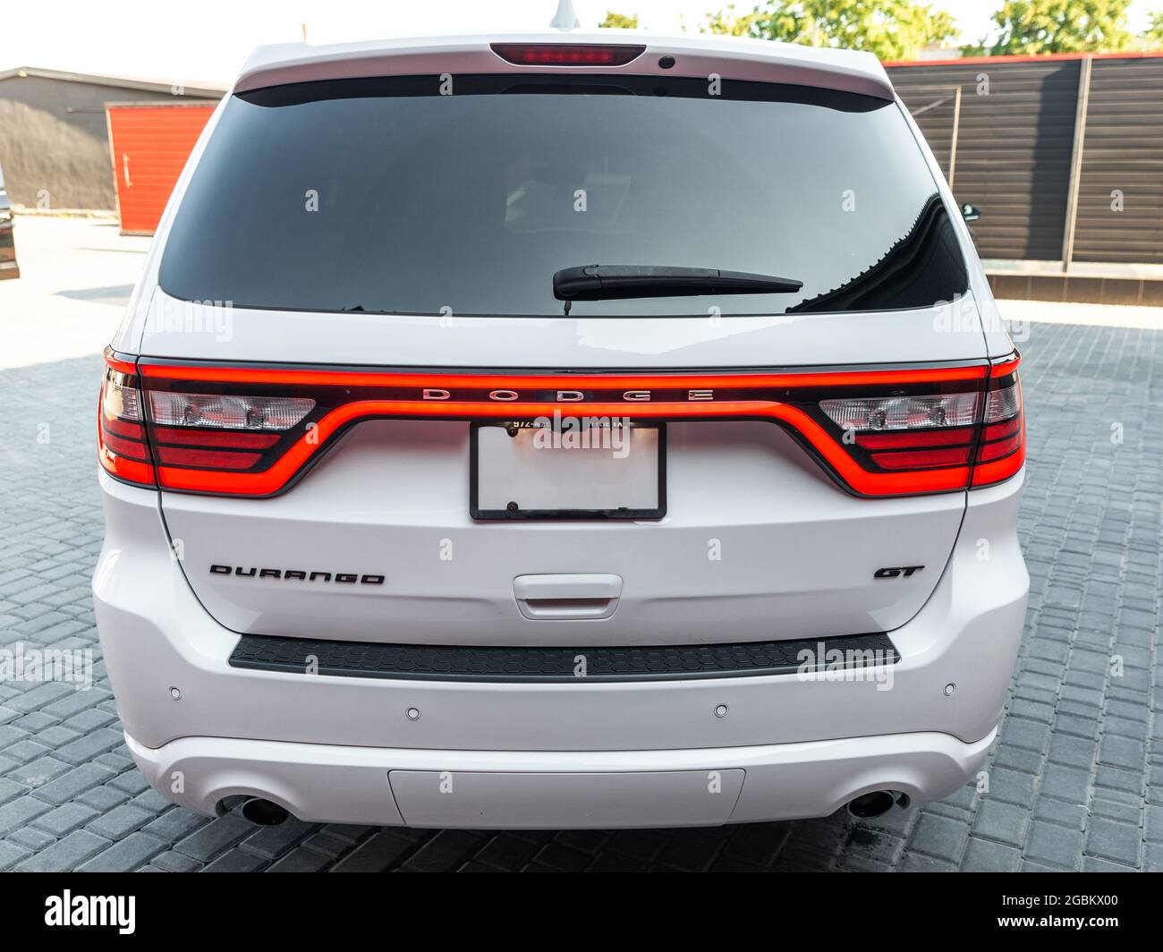 Ukraine, Odessa July 8 - 2021: White Dodge Durango rear view on the car ...